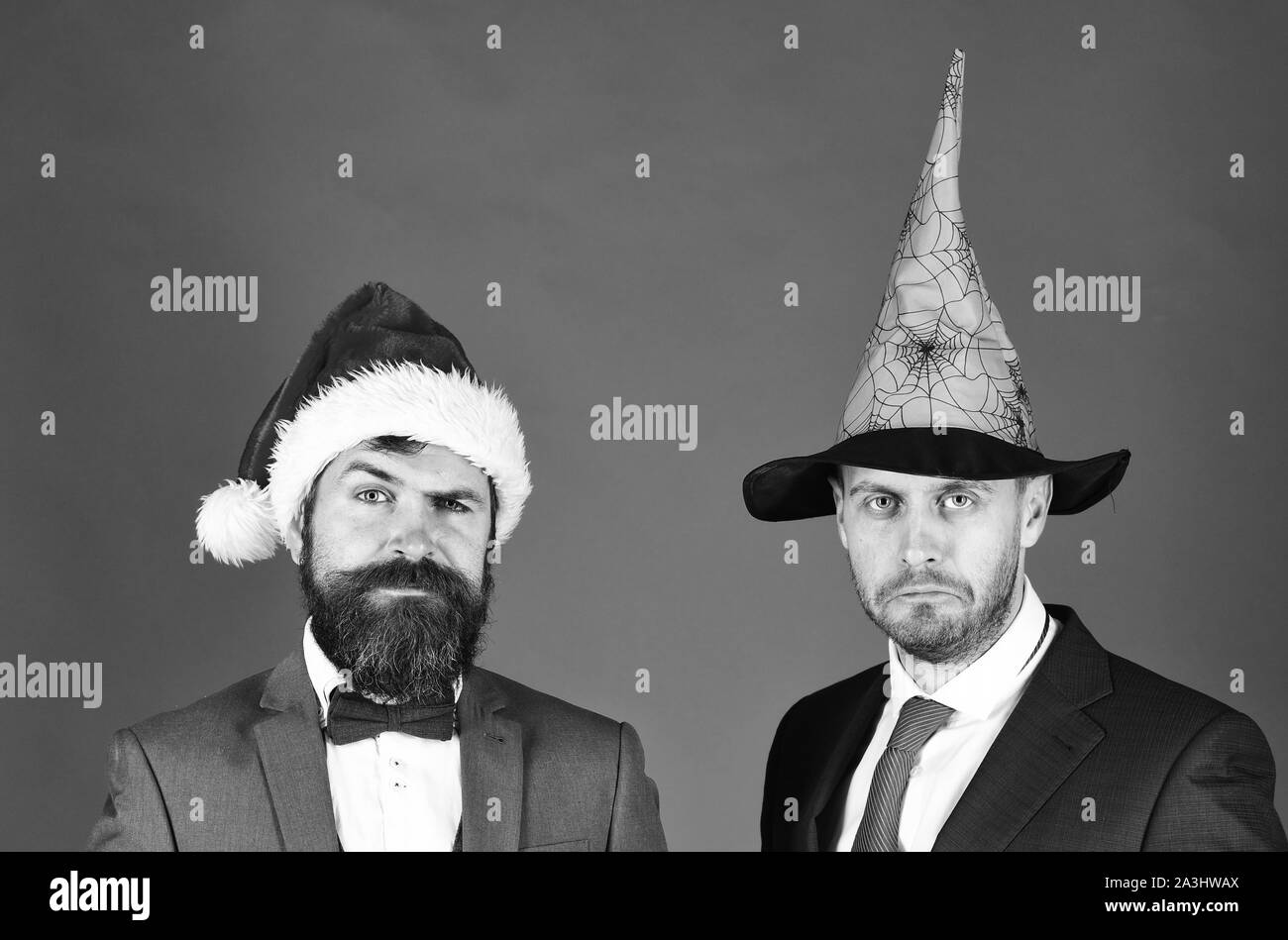 Managers with beards pose together. Business and Xmas or Halloween ...