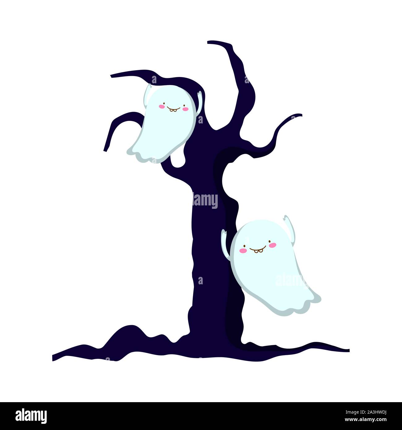 ghosts dry tree leaves branches trick or treat happy halloween vector ...