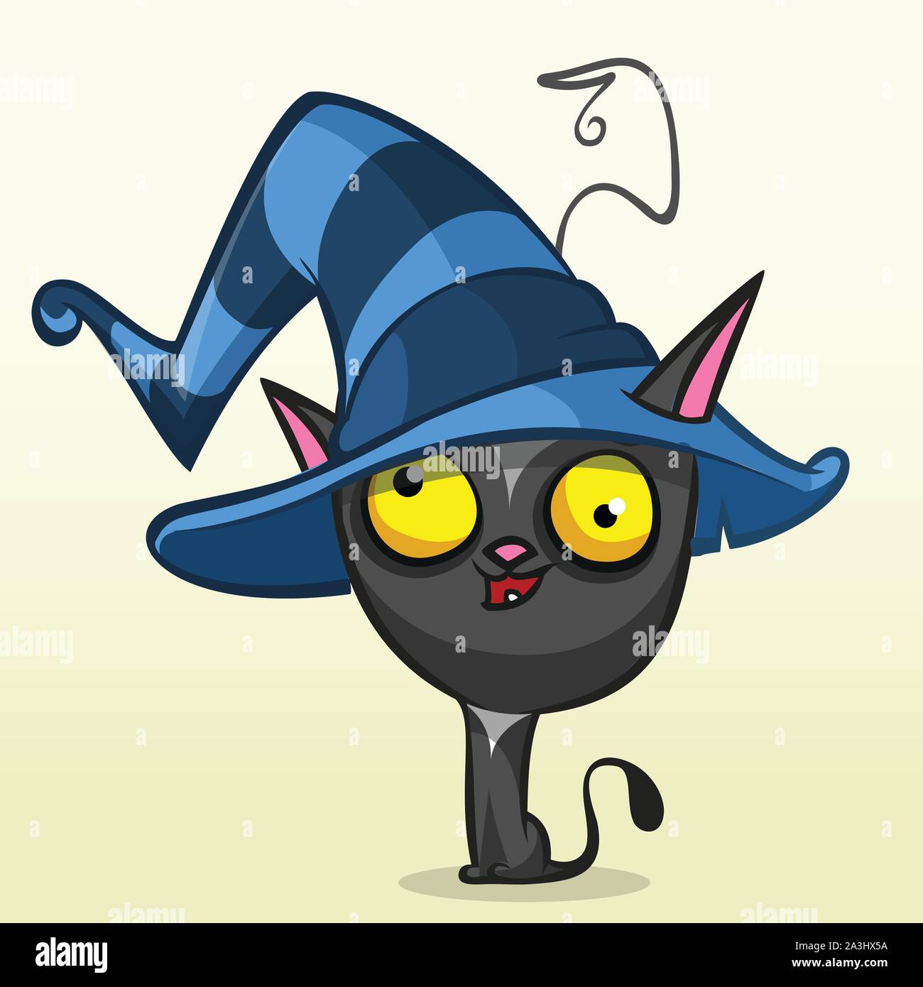 Cartoon Halloween black cat in witch hat. Vector illustration isolated ...