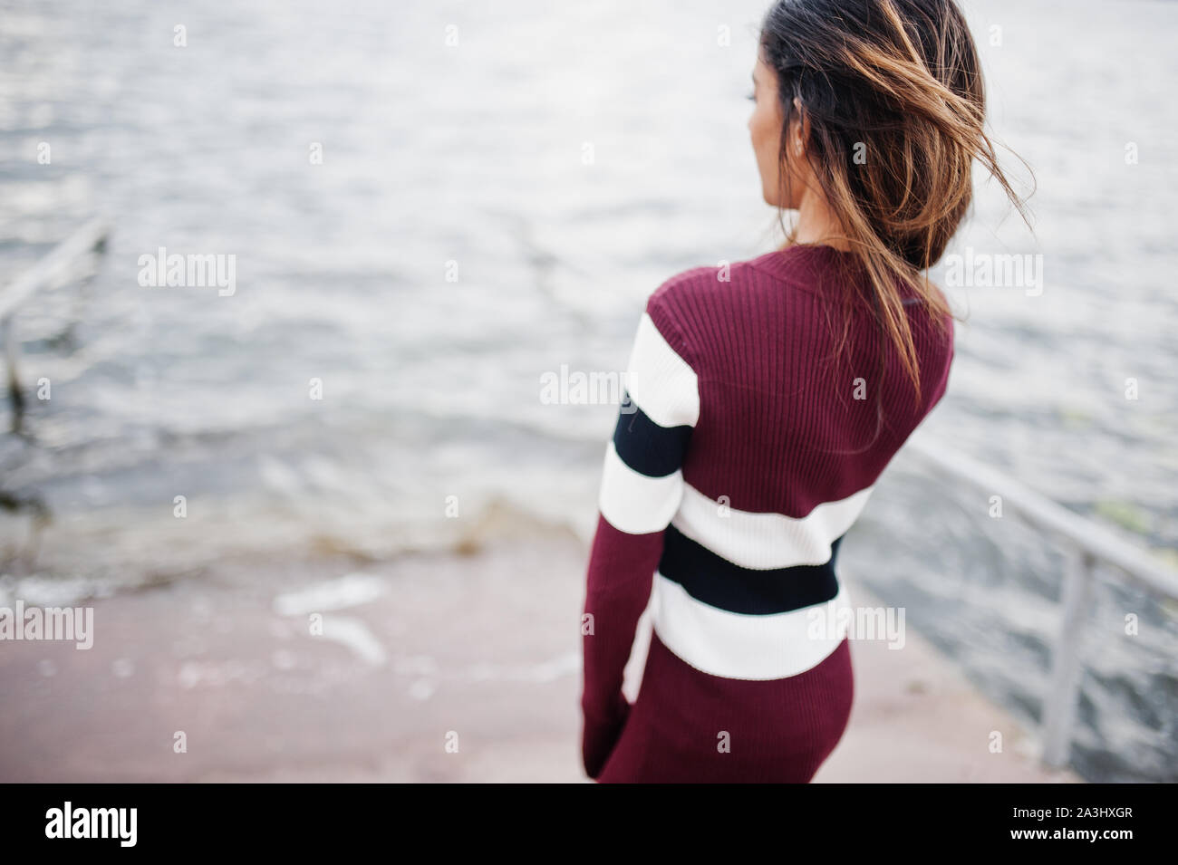 Back of young beautiful indian or south asian teenage girl in dress ...