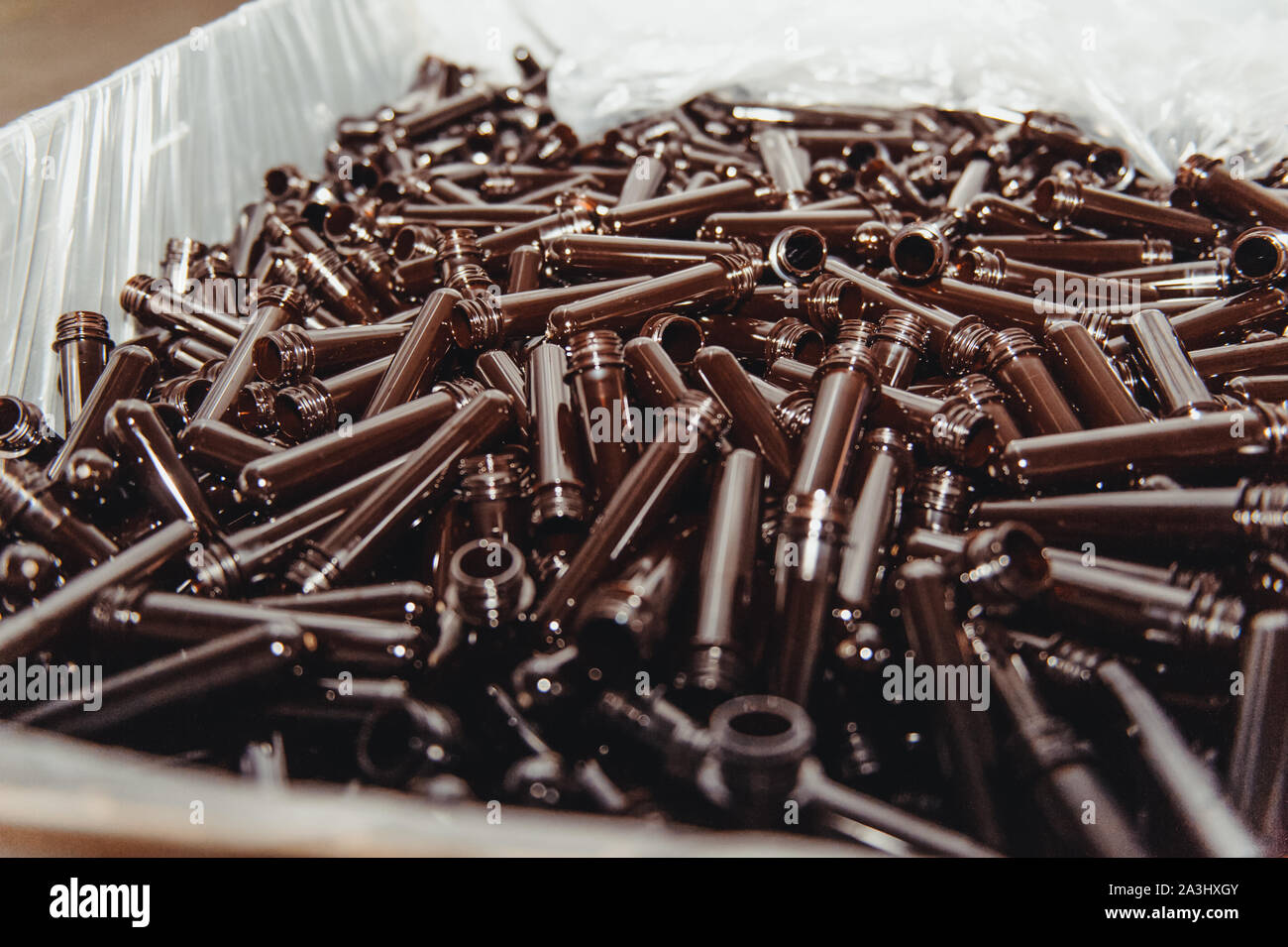 The raw material for plastic bottle blowing process .The sample of ...