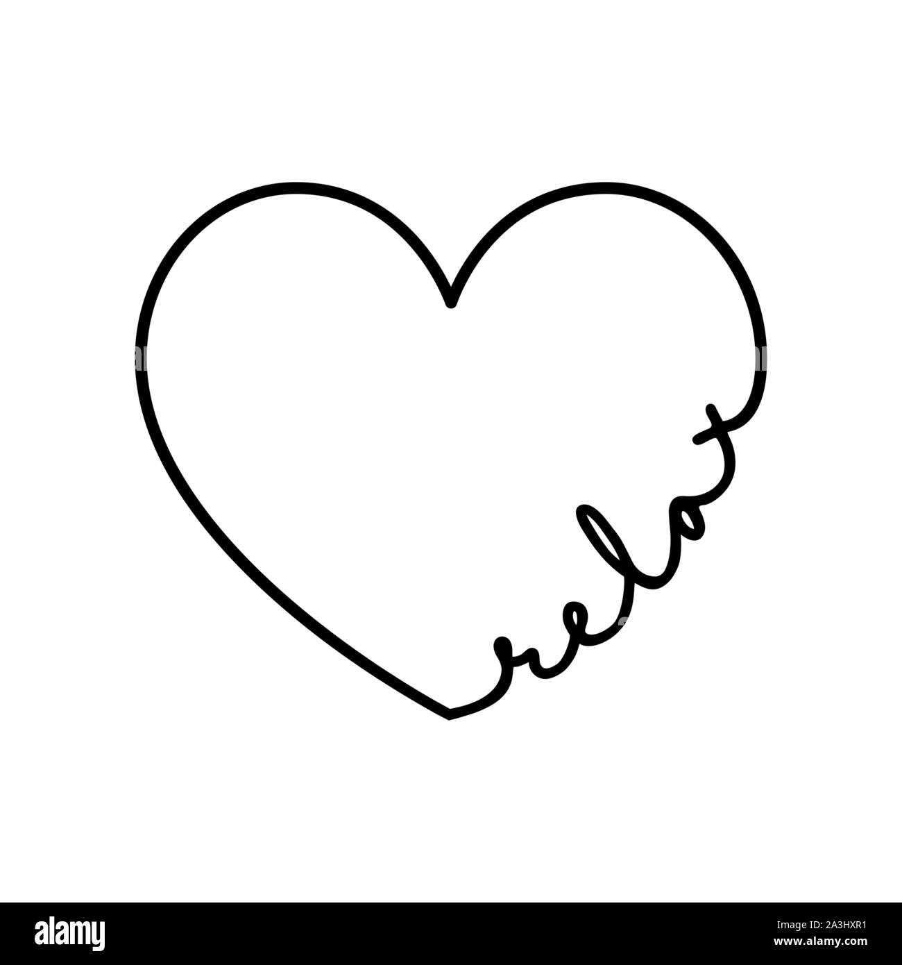 Relax - calligraphy word with hand drawn heart. Lettering symbol ...