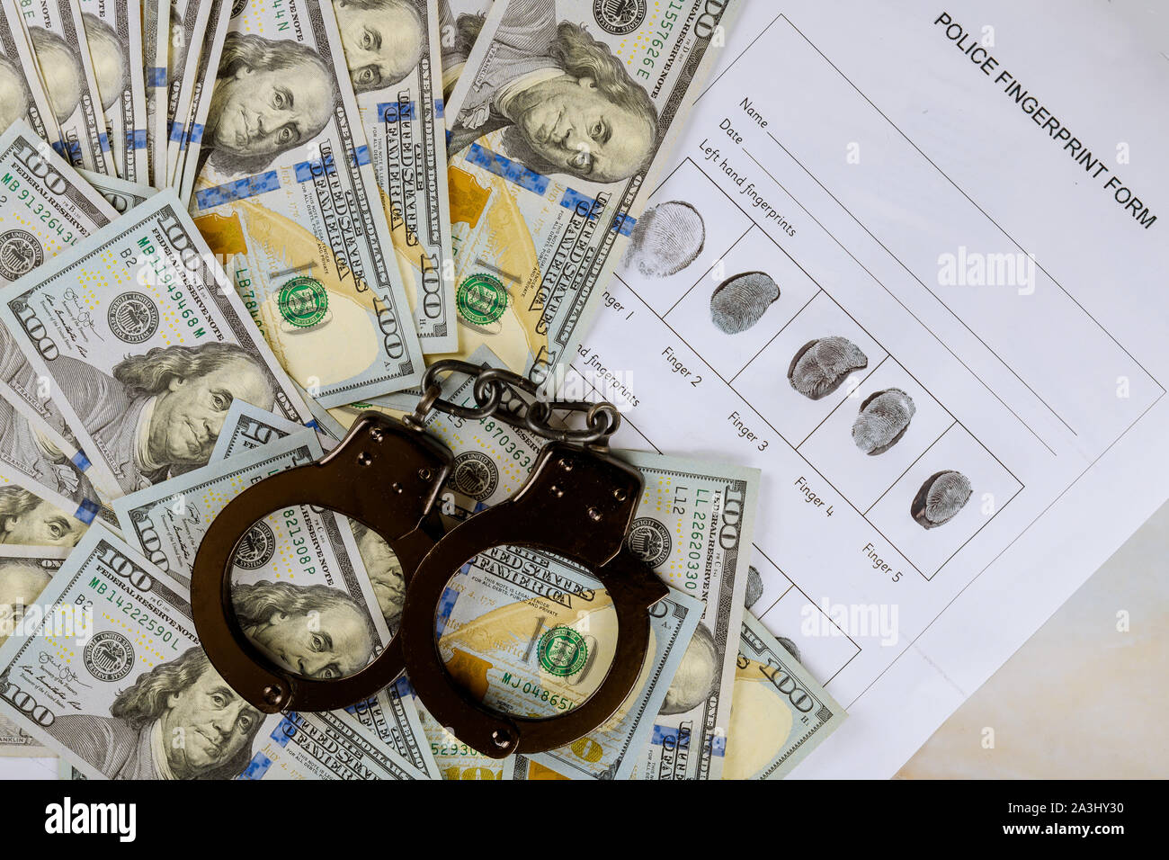 Judge in handcuffs, fingerprint US dollars on a corruption arrest ...