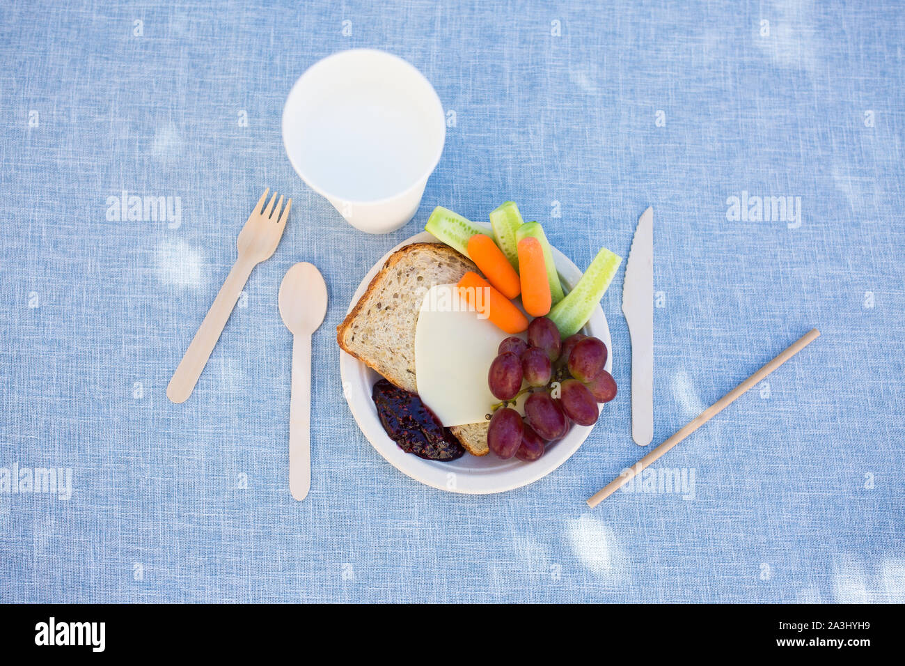 Healthy snacks served outside with eco-friendly disposable wooden ...