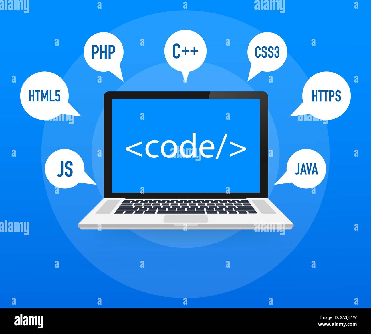 Programming Web Development Concept Code On The Screen Laptop Vector