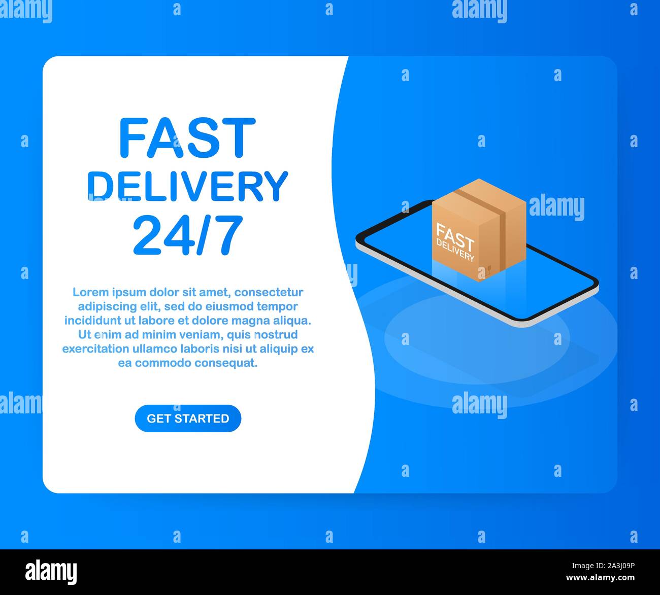 Web banner for Fast Delivery 24 7 and E-Commerce. Flat elements ...