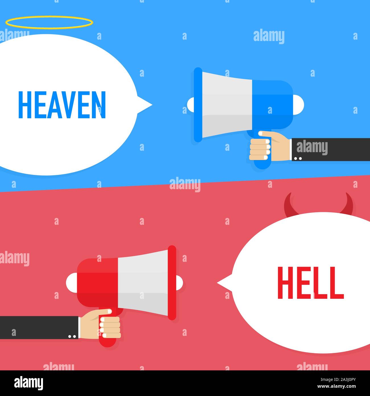 Hell or heaven. Angel and devil symbol. Good and bad on white ...