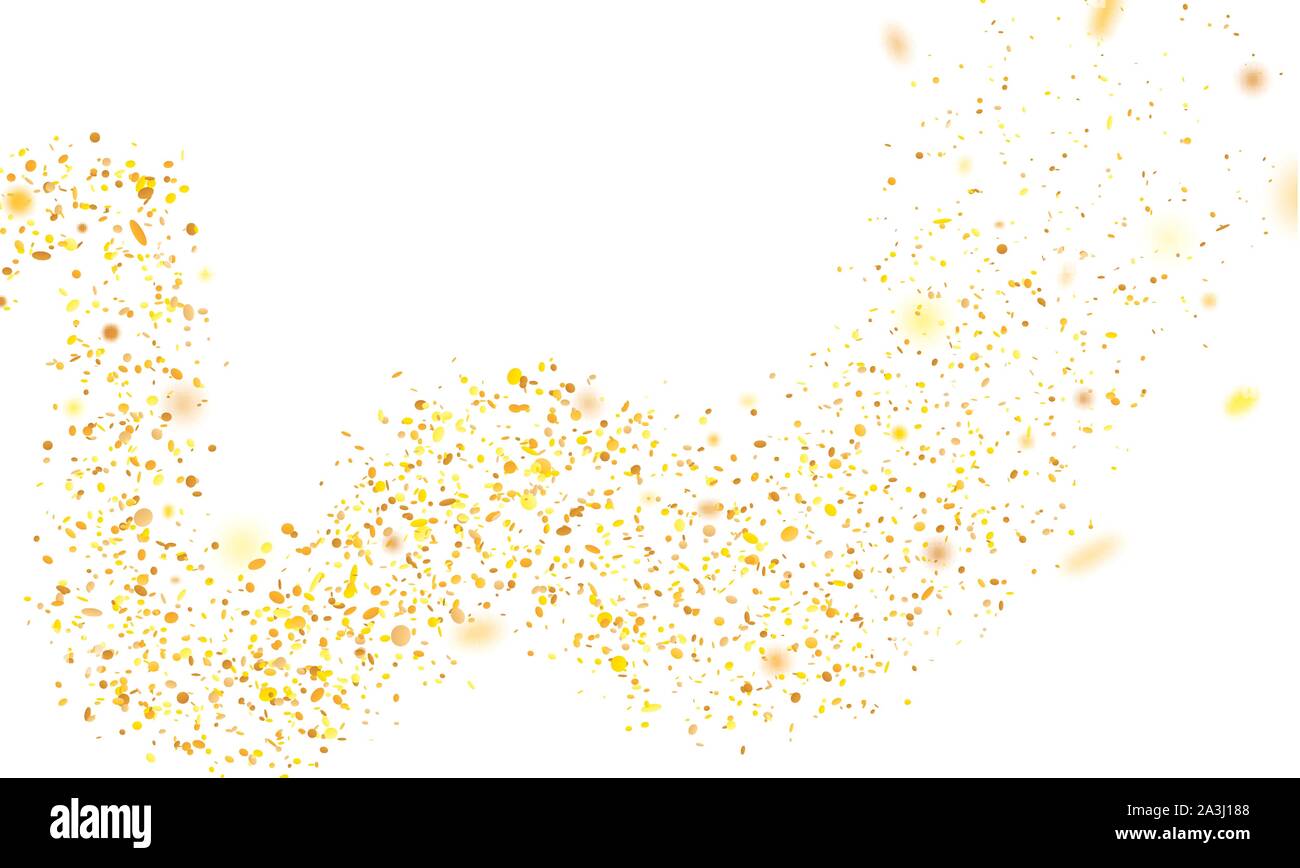 Golden confetti. Falling randomly glitter tinsel. Shiny isolated round ...