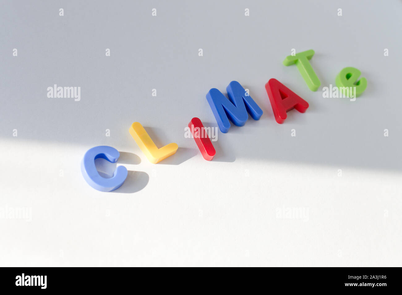 Climate change concept flat lay with colorful letters on white ...