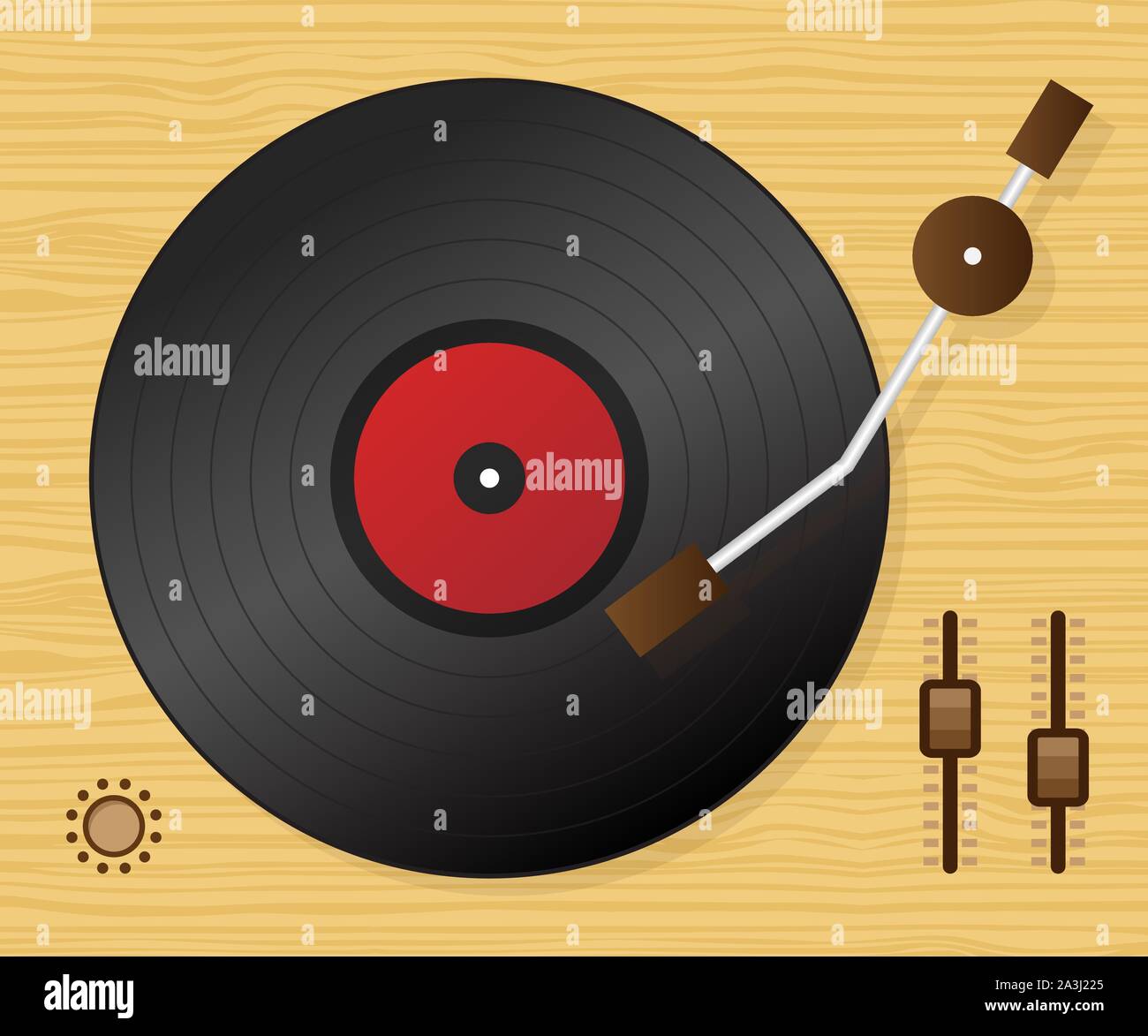 DJ playing vinyl. Top view. DJ Interface workspace mixer console ...