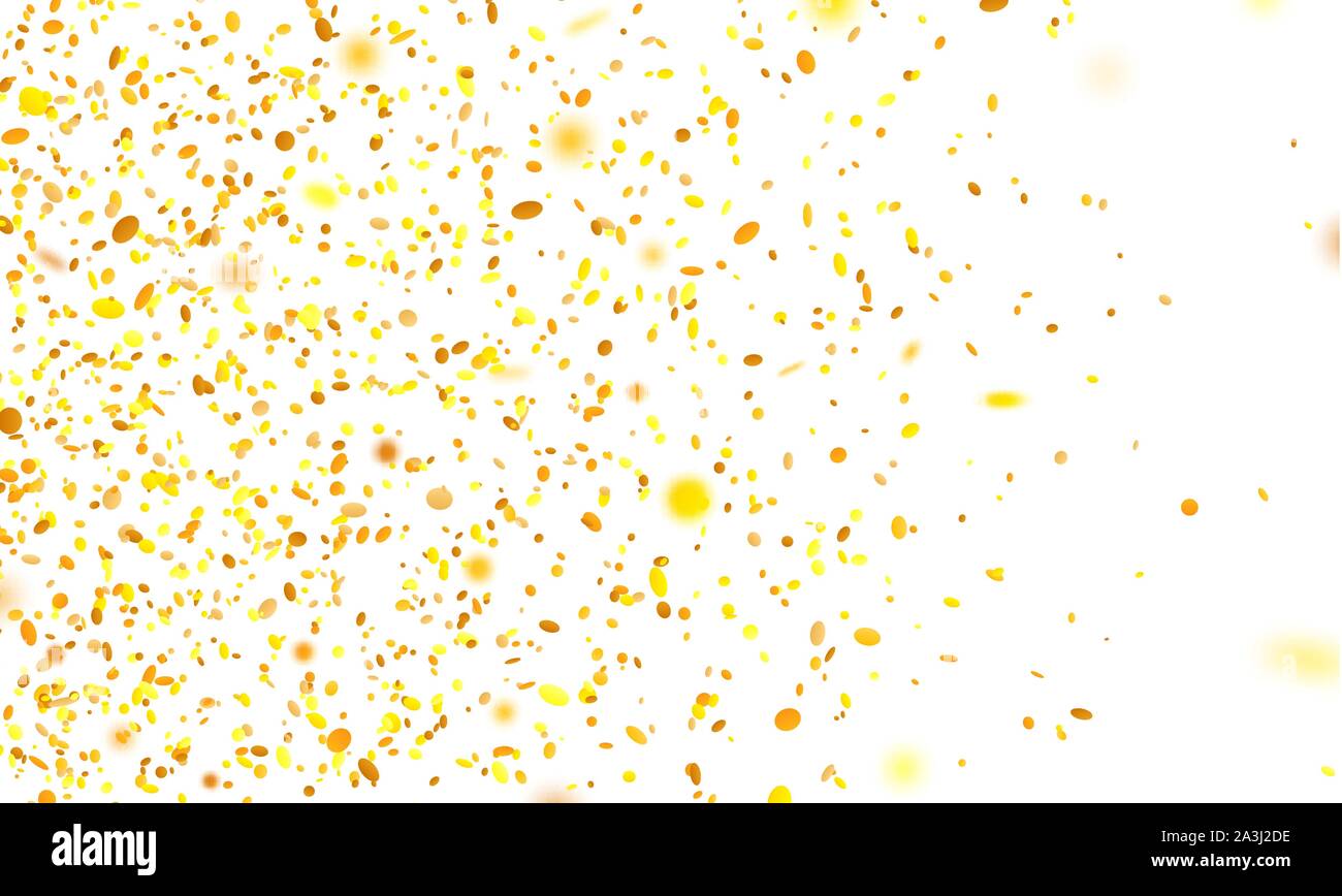 Golden confetti. Falling randomly glitter tinsel. Shiny isolated round ...
