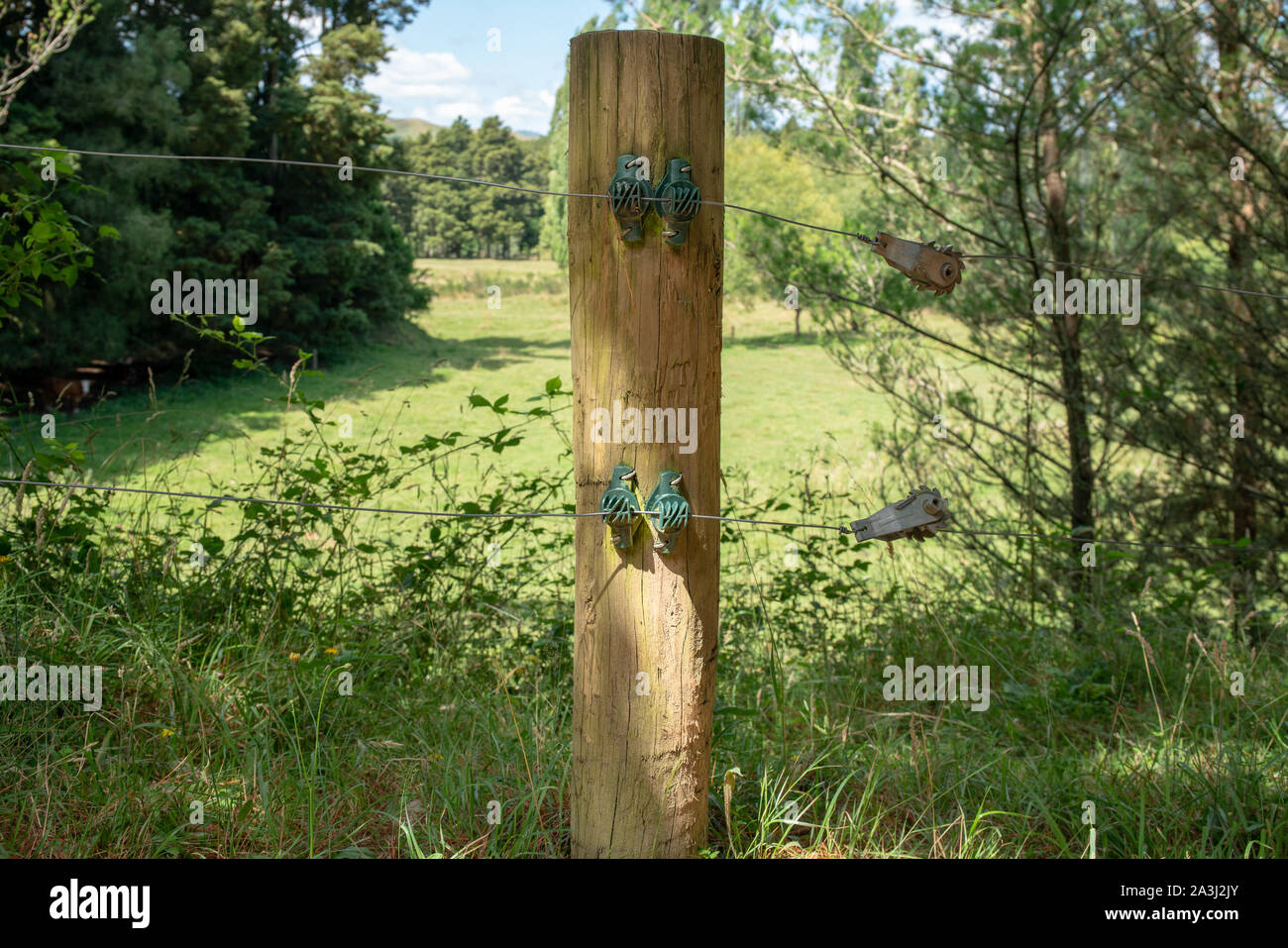 Single wooden fence post on the farm Stock Photo - Alamy