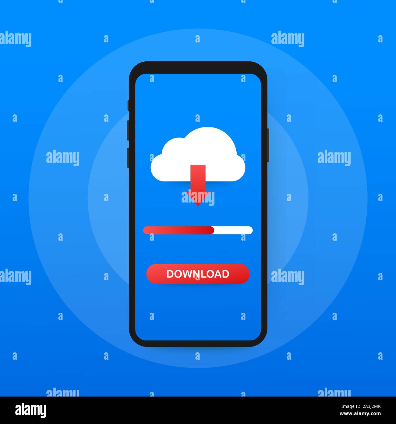 Smartphone with file download. Downloading process concept. Vector ...