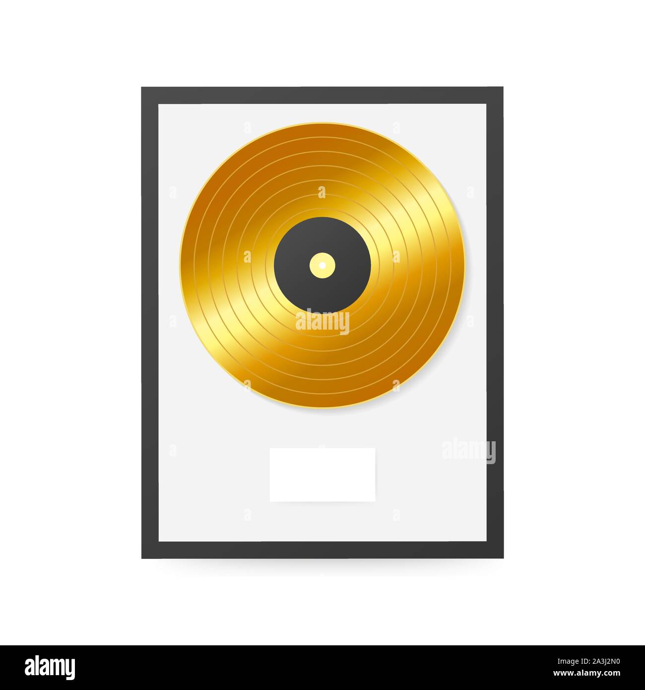 Gold vinyl in frame on wall. Collection disc, template design element ...