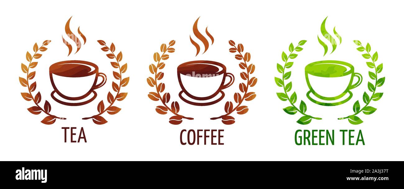 Coffee and tea cups vector symbols on white background. Logo coffee cup ...