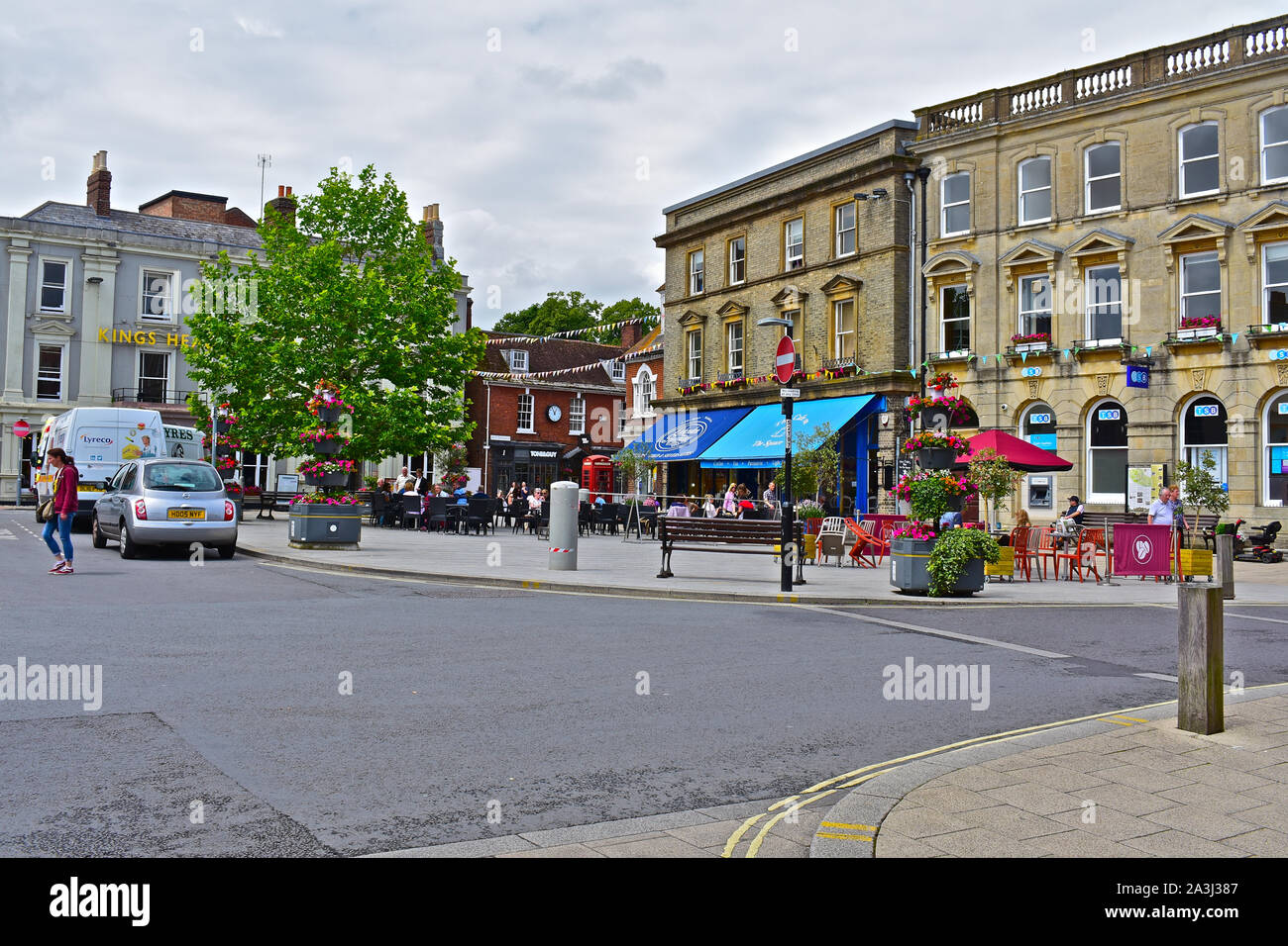 A general street view of the main square in Wimborne.People sitting ...