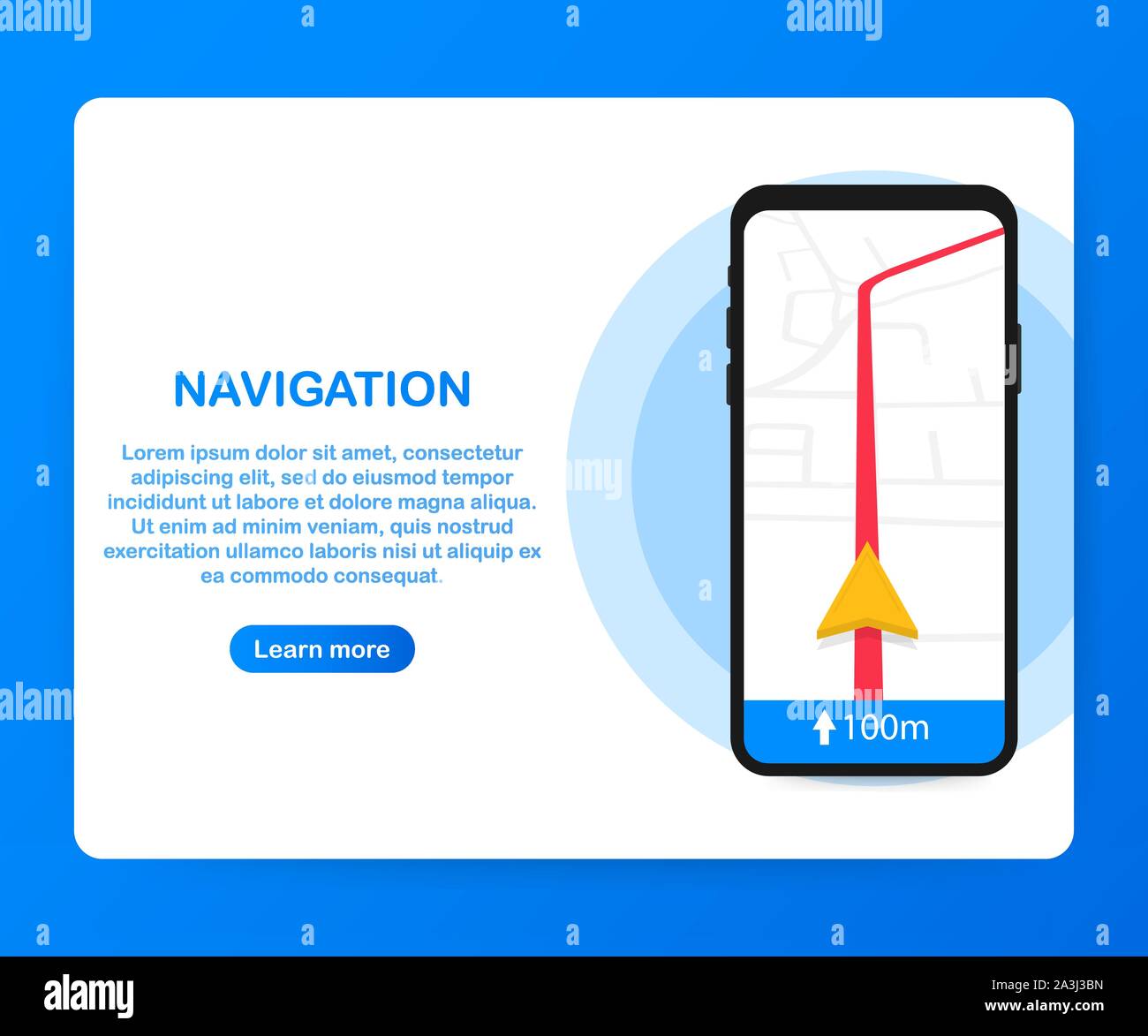 Vector illustration of smartphone with mobile navigation app on screen ...
