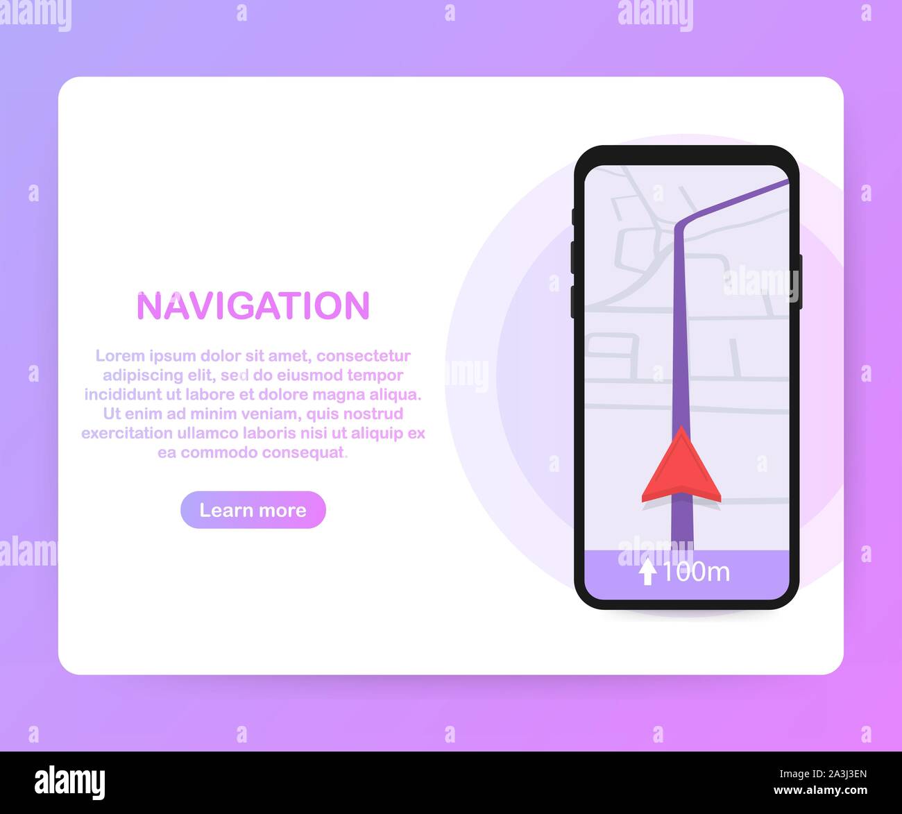 Vector illustration of smartphone with mobile navigation app on screen ...