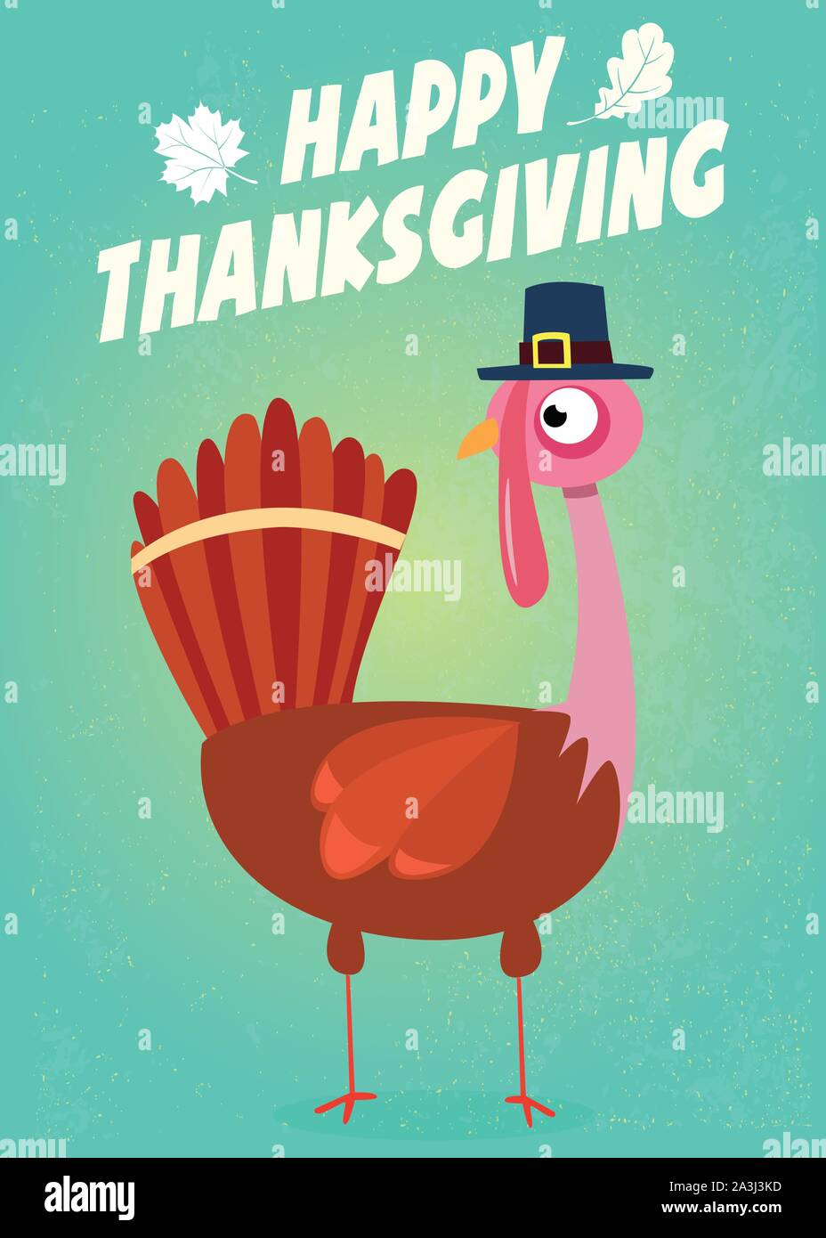 Happy Thanksgiving Greeting With Turkey Walking. Vector Illustration ...