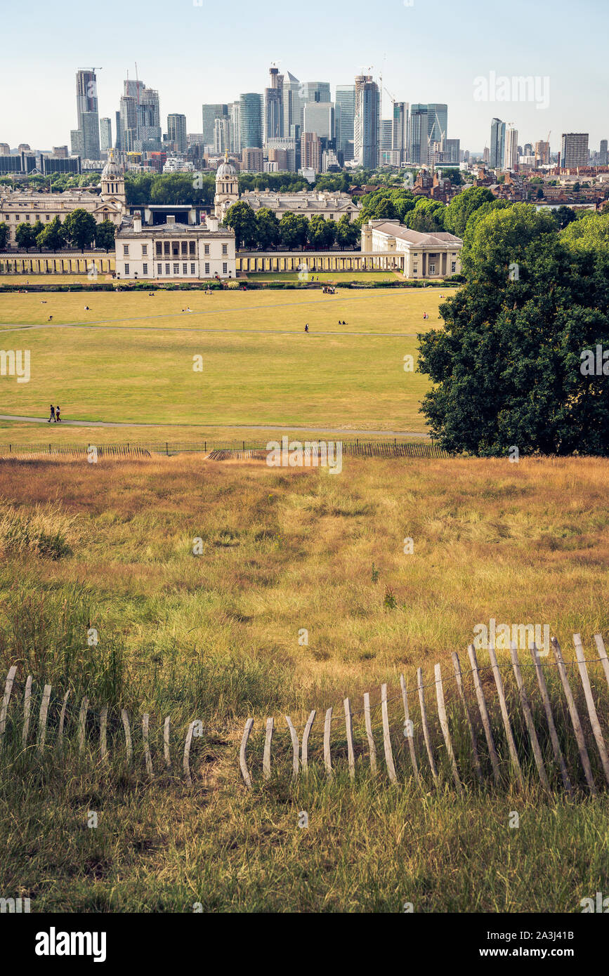 London panorama seen from Greenwich park viewpoint. Symbolic Broken ...