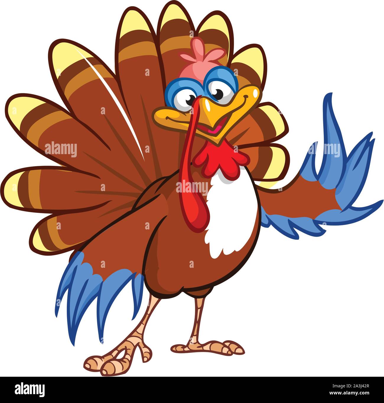 Cartoon turkey waving.Vector, grouped for easy editing. No open shapes ...