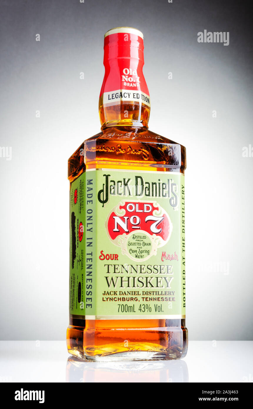 Bottle of Jack Daniels Old No 7 whiskey isolated on gradient background ...