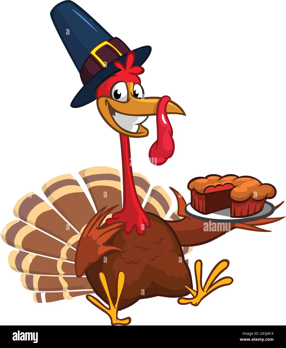 Thanksgiving turkey chief cook serving pumpkin pie. Vector cartoon ...