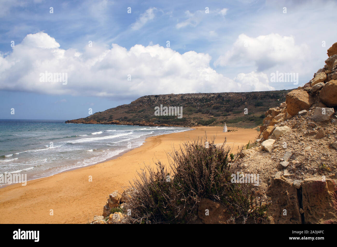 Landscape of red sandy beach of Ramla Bay, Gozo, Malta - view from the ...