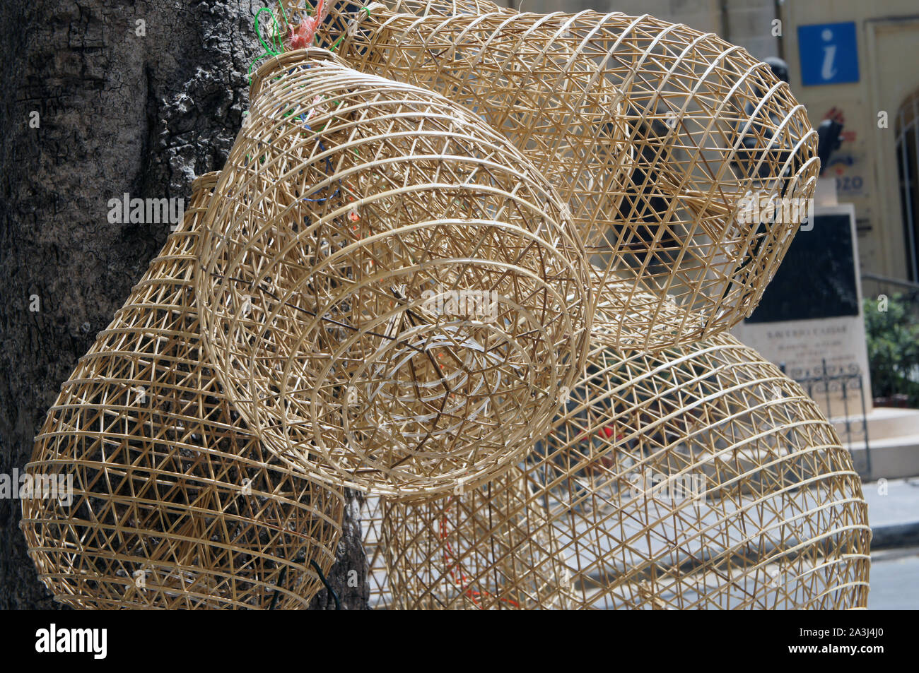 Traditional fishing nets drying in marina in Gozo, Malta Stock Photo ...