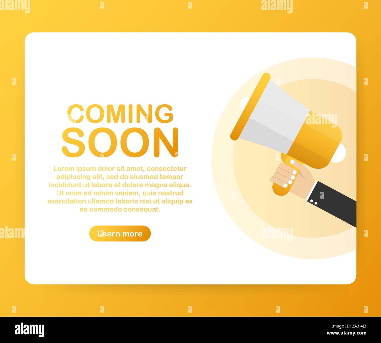Hand holding megaphone - Coming soon. Vector stock illustration Stock ...