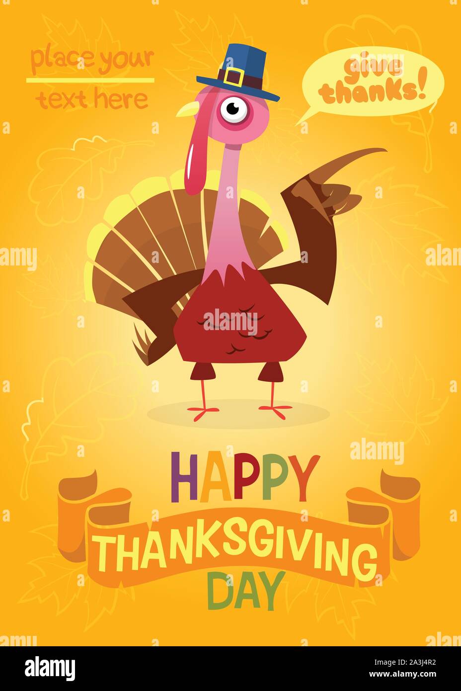 Turkey Bird Cartoon Character Waving With Speech Bubble And Text ...