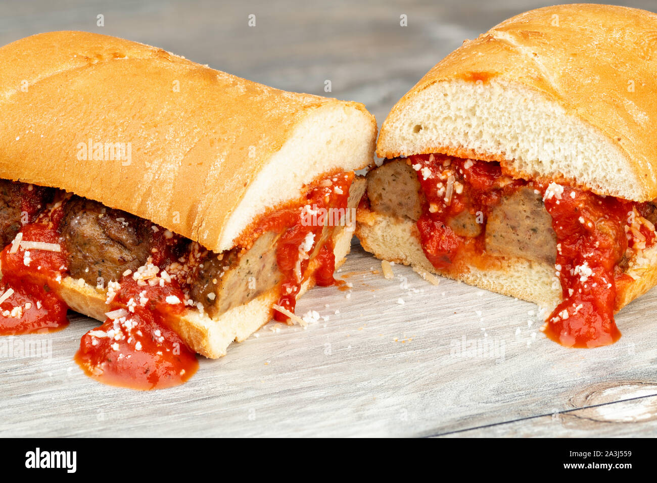 Restaurant meatball sandwich cut and on display Stock Photo - Alamy