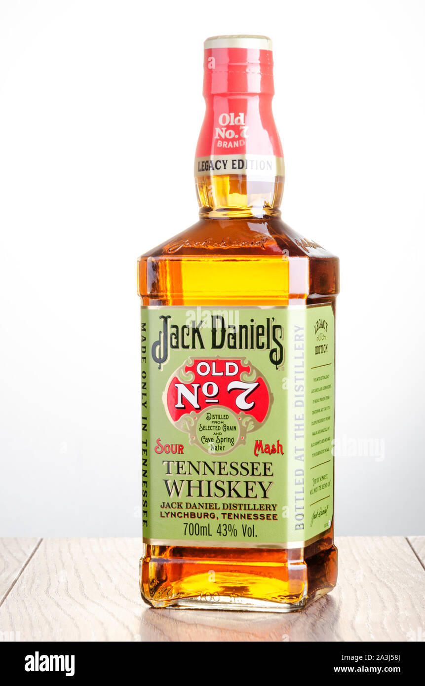Bottle of Jack Daniels Old No 7 whiskey isolated on gradient background ...