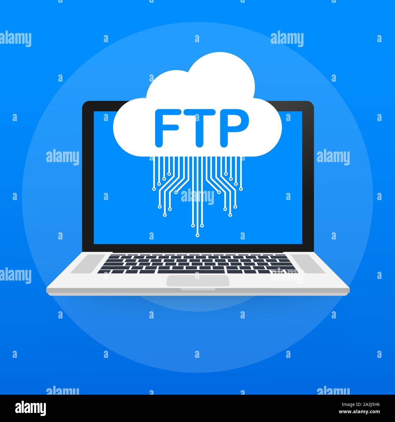 FTP file transfer icon on laptop. FTP technology icon. Transfer data to ...