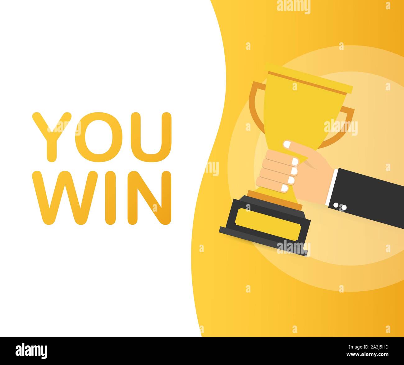 You win. Hand is holding a gold prize cup. A win, leadership and a ...