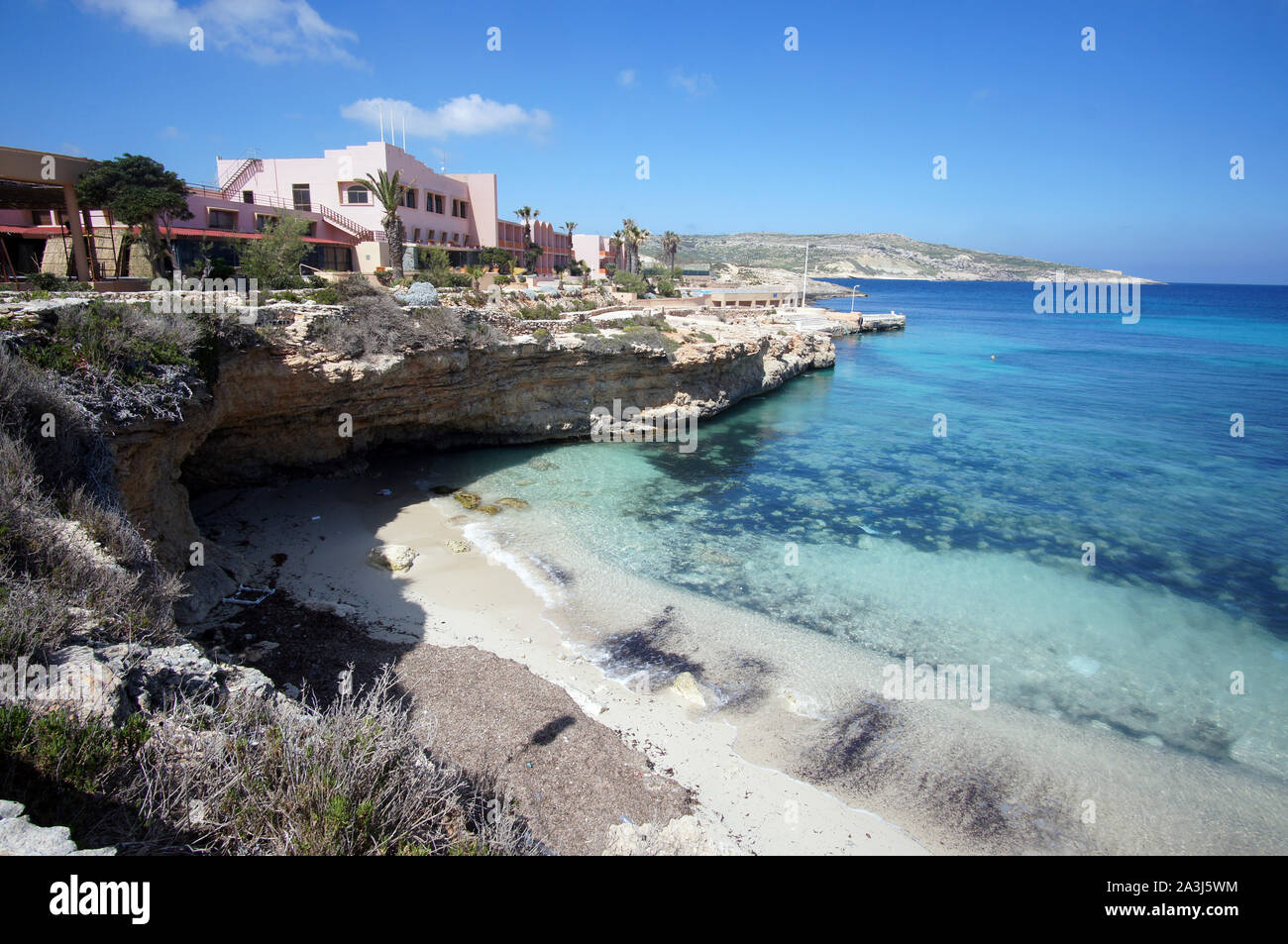 Abandoned hotel next to the beach on Comino (Kemmuna) Island, Malta ...