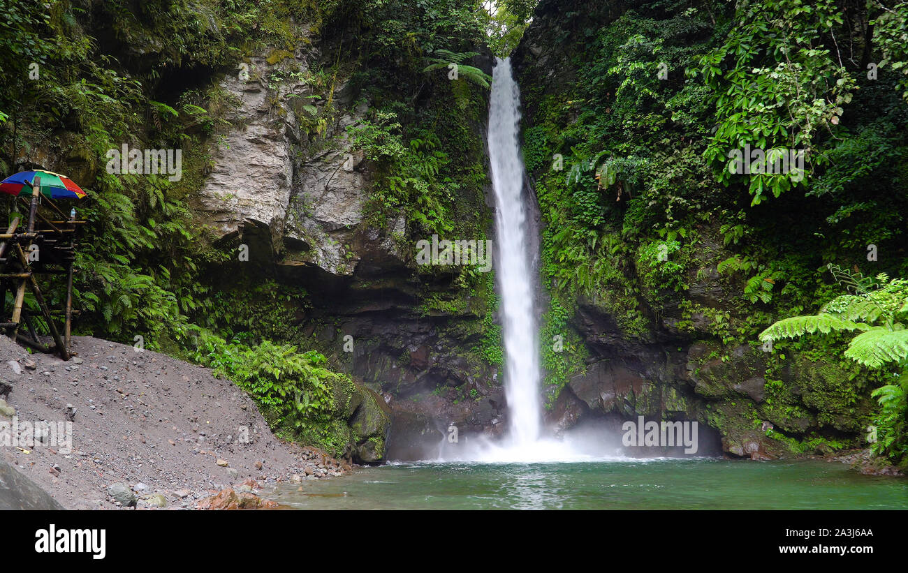 Beautiful waterfall in green forest. Tropical Tuasan Falls in mountain ...