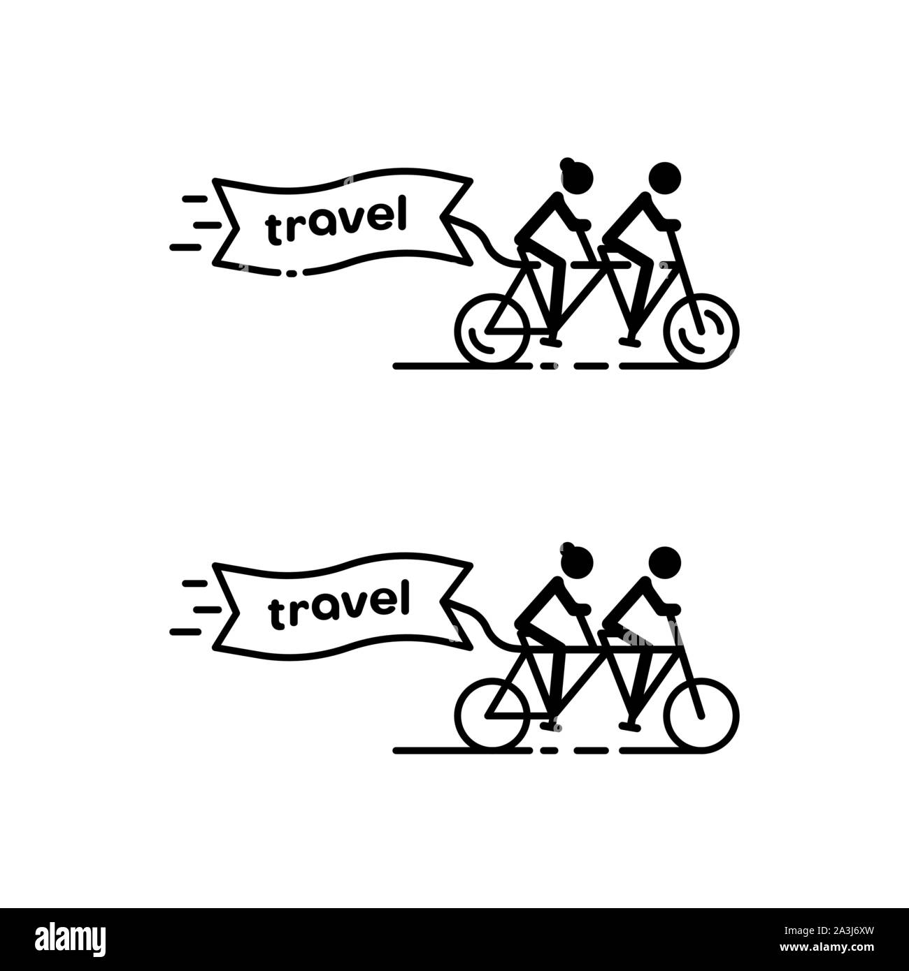 Traveling by bike outline icon, Ride a double bike vector Illustration ...