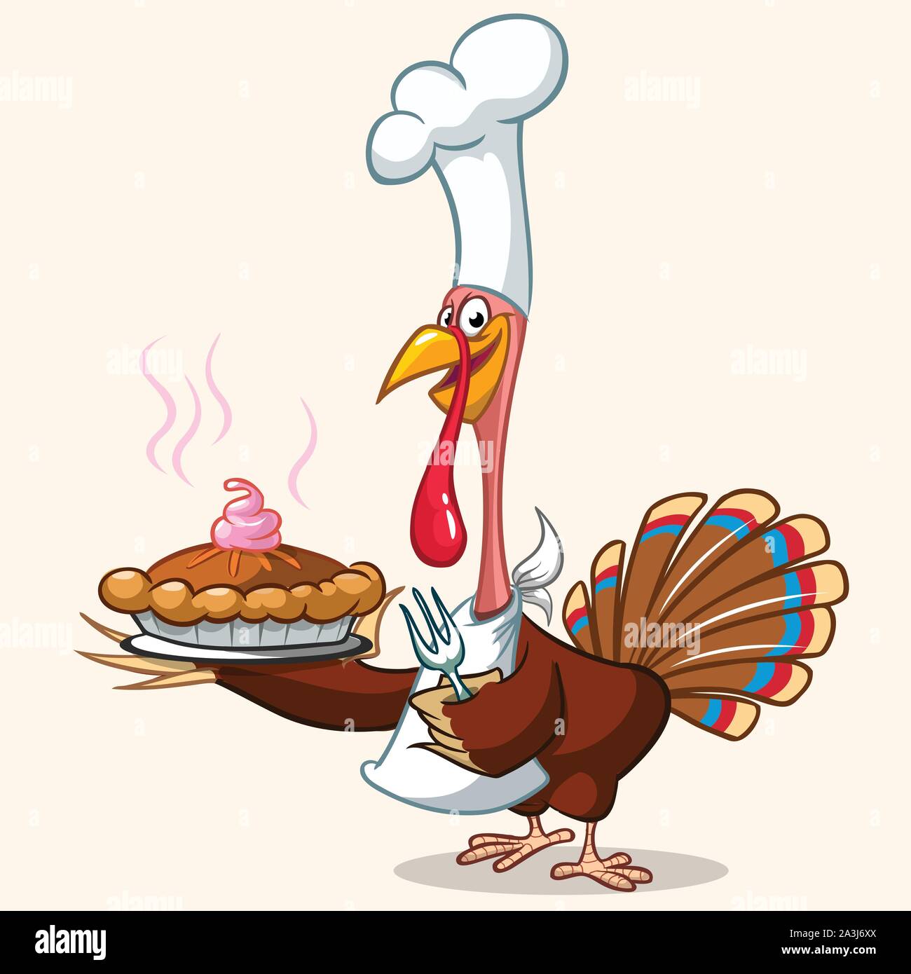 Thanksgiving turkey serving hot pumpkin pie. Vector cartoon Stock ...