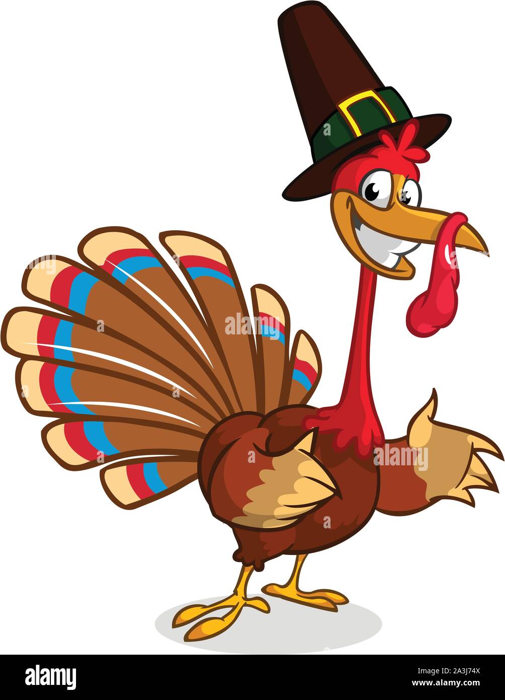 Cartoon turkey in pilgrim hat. Thanksgiving vector illustration ...