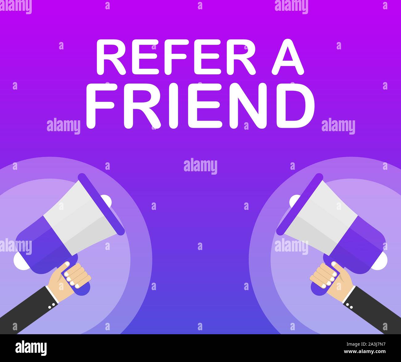 Megaphone Hand, business concept with text refer a friend. Vector stock ...