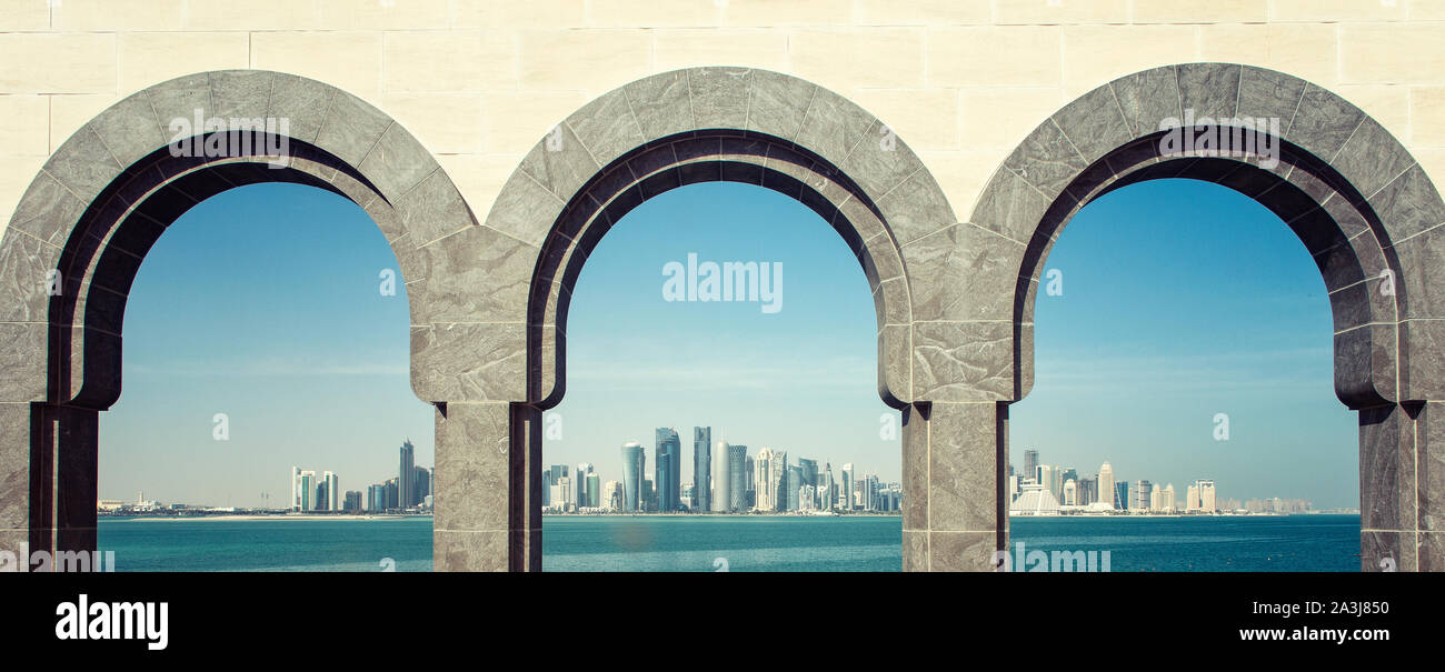 View of Dubai from an arched window frame Stock Photo - Alamy