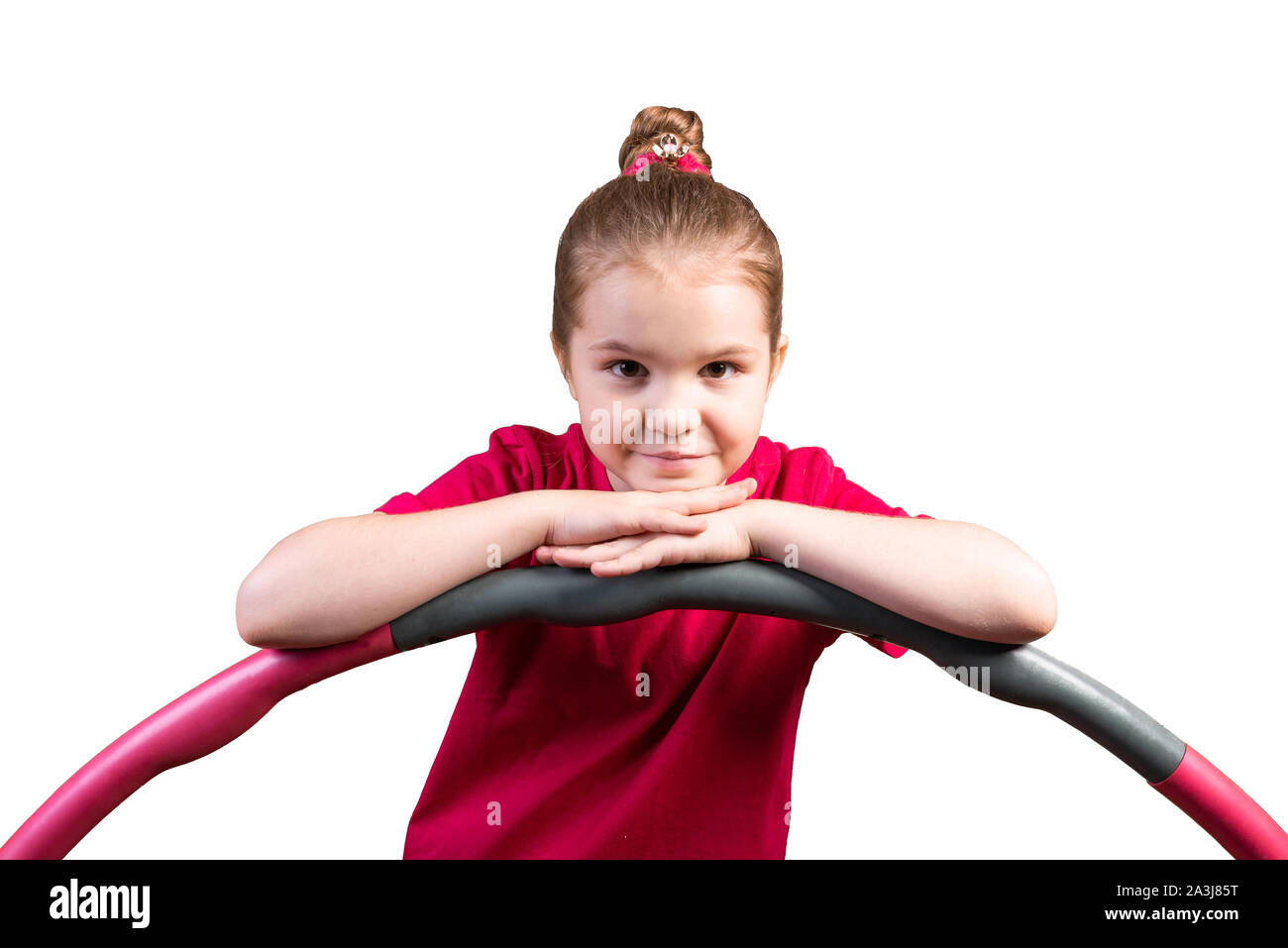 Little girl with a hoop. Isolated on a white background Stock Photo - Alamy