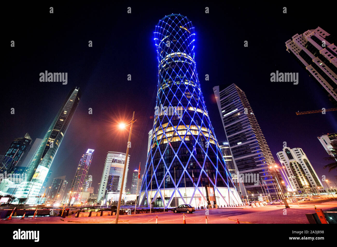 The City of Doha By Night Stock Photo - Alamy