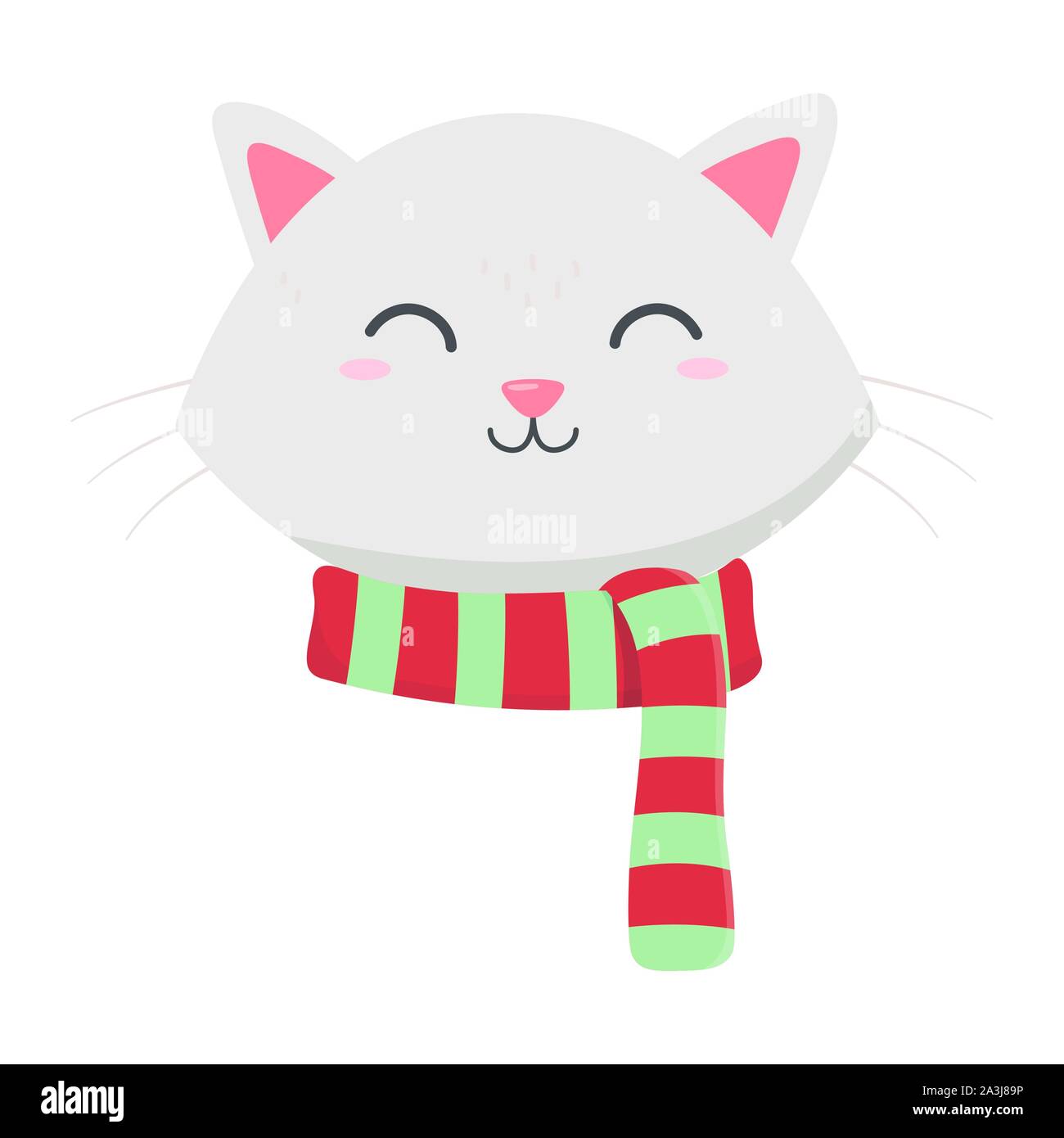 cute cat face with scarf celebration merry christmas vector ...