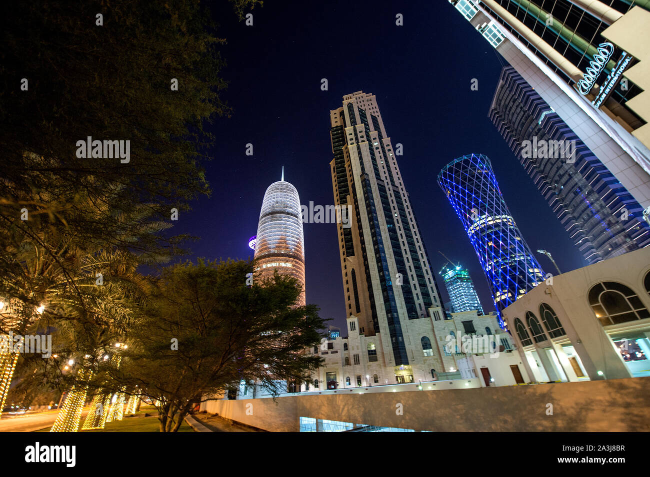 The City of Doha By Night Stock Photo - Alamy