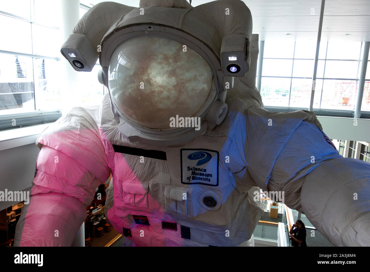 Giant astronaut model standing in the stairway at the Science Museum ...