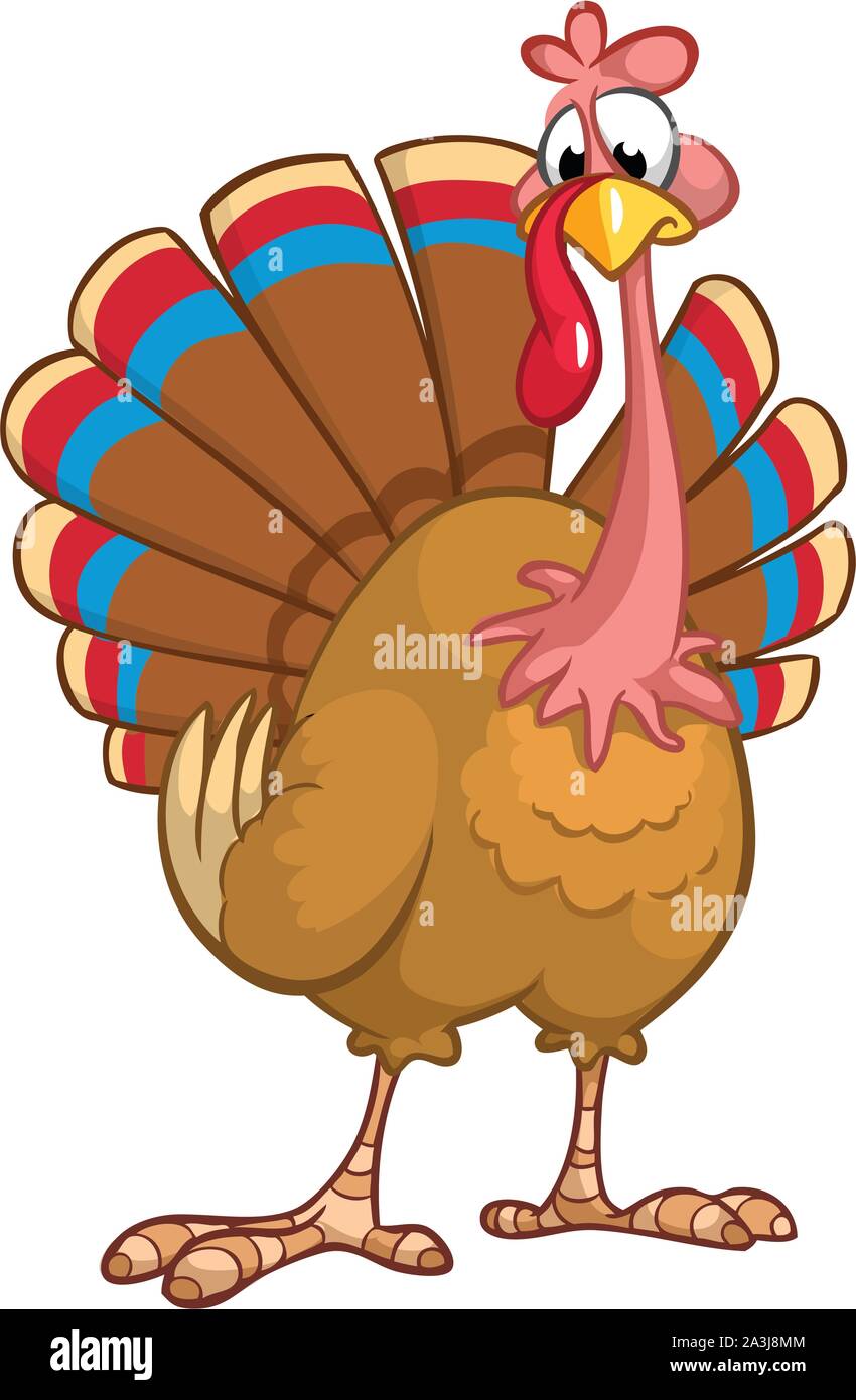 Cute cartoon Thanksgiving turkey. A vector illustration on white ...