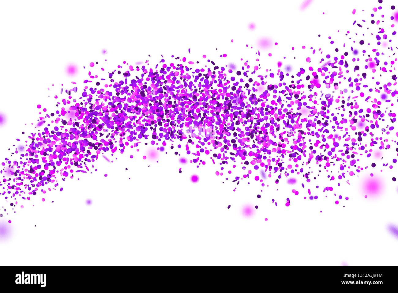 Violet confetti. Falling randomly glitter tinsel. Shiny isolated round ...