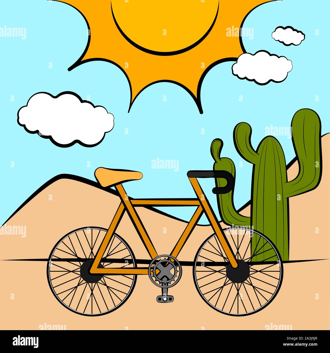 Bicycle over a desert landscape - Vector illustration Stock Vector ...